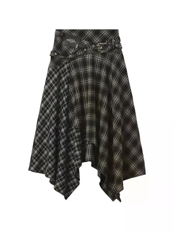 MUSIUM DIV. Check-pattern Asymmetric Skirt - Black