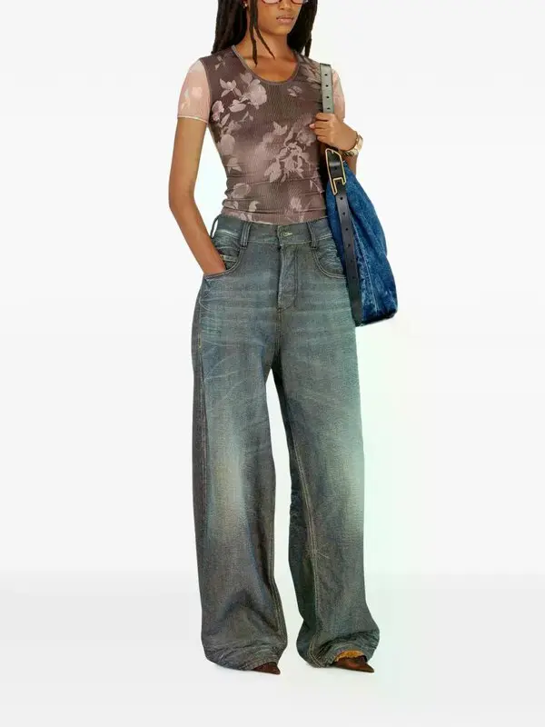 DIESEL® Floral-print Ribbed Jersey Top - Brown