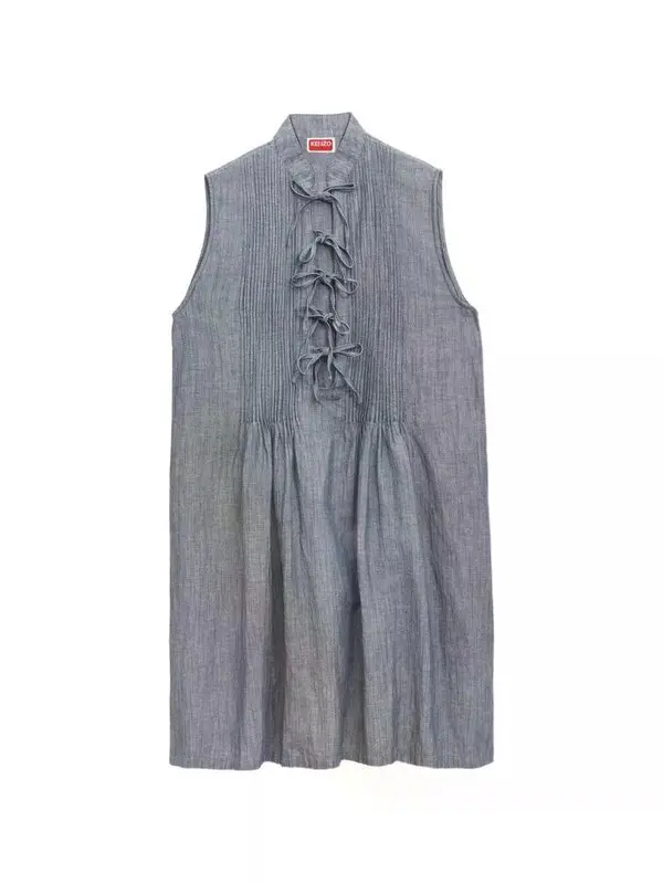 Kenzo Signature-embroidered Pleated Sleeveless Shift Mini Dress