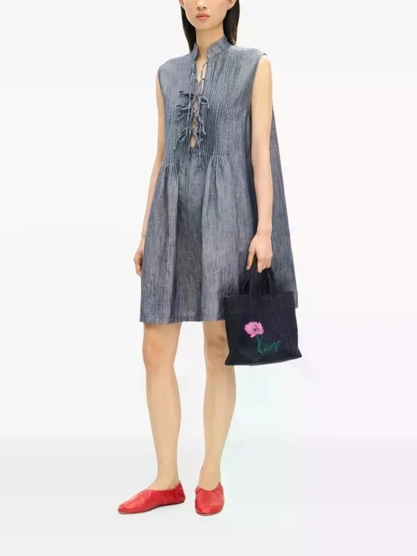 Kenzo Signature-embroidered Pleated Sleeveless Shift Mini Dress