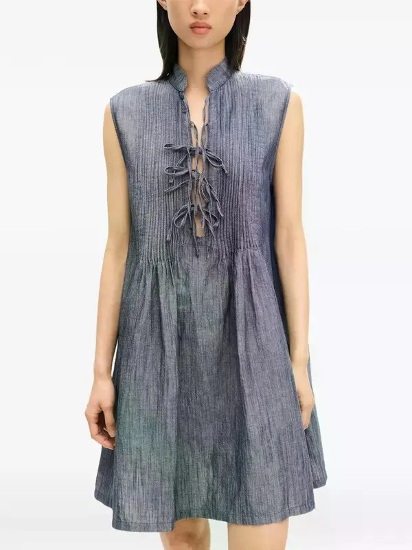 Kenzo Signature-embroidered Pleated Sleeveless Shift Mini Dress