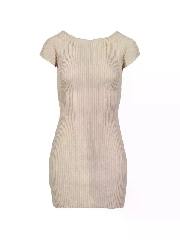 BOHEMSEO Ribbed Raglan-sleeve Mini Dress