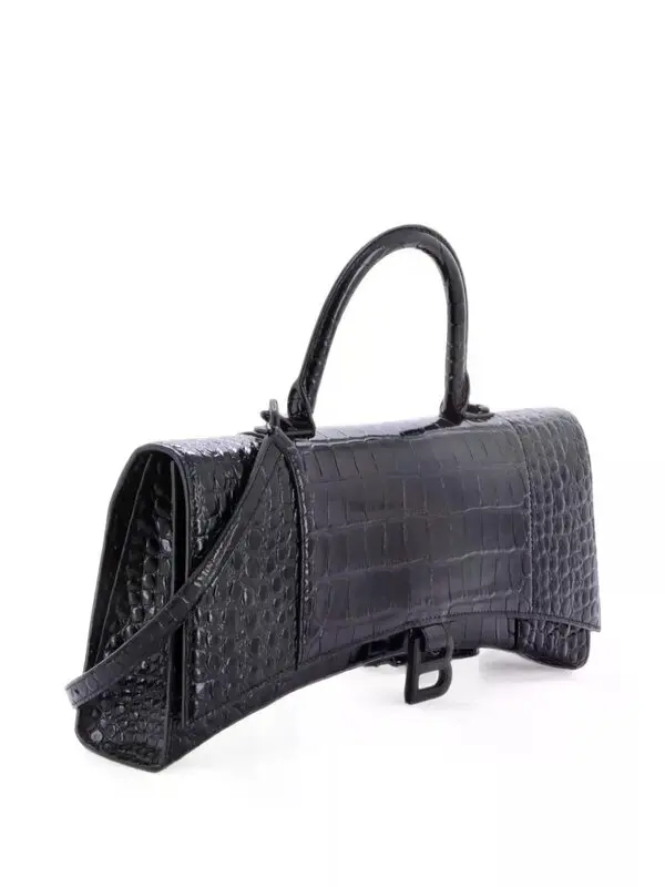 Balenciaga Hourglass Stretch Top Handle Bag Crocodile Embossed Leather Satchel