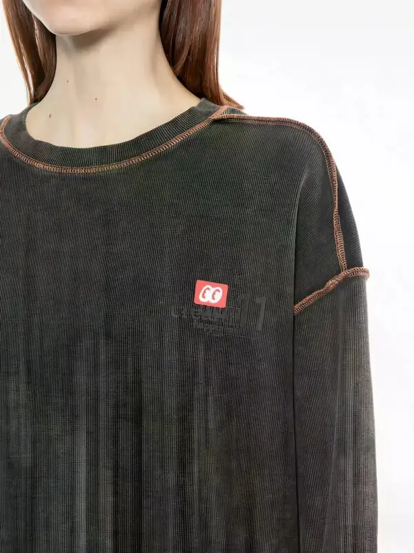MINI CREAM Contrast-stitch Long-sleeve T-shirt