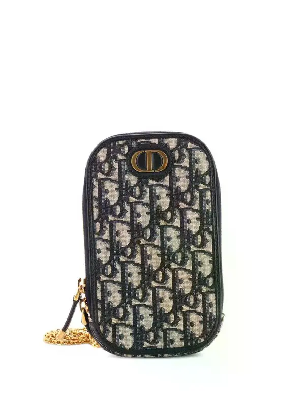 Dior 30 Montaigne Oblique Canvas Phone Holder On Chain Crossbody Bag - Blue