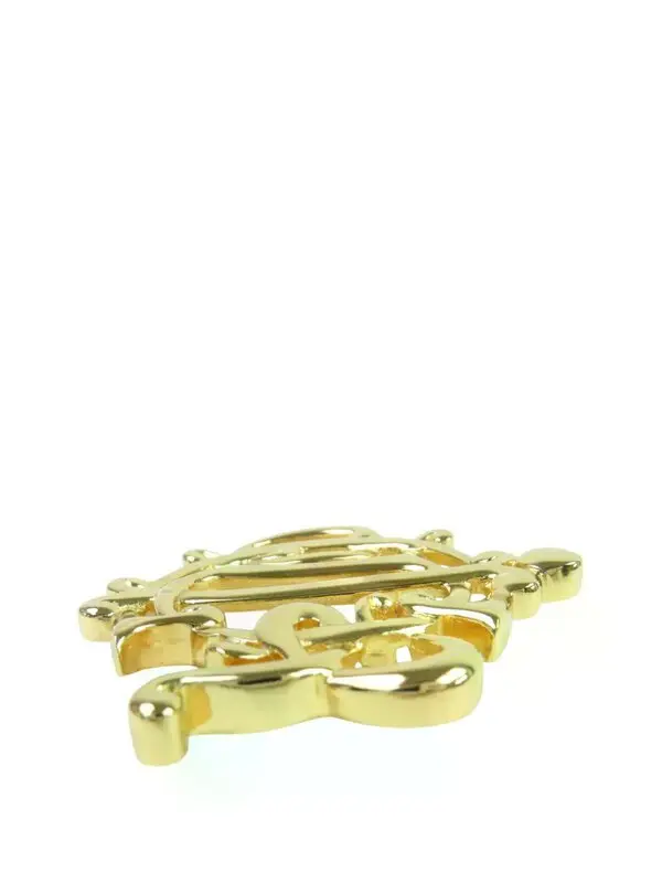Dior 1980-1990 Plated Monogram Emblem Brooch Costume Brooch - Gold