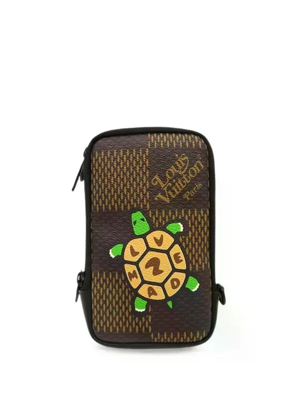 LOUIS VUITTON 2020 Nigo Giant Damier Ebene Tortoise Double Phone Pouch Crossbody Bag - Brown