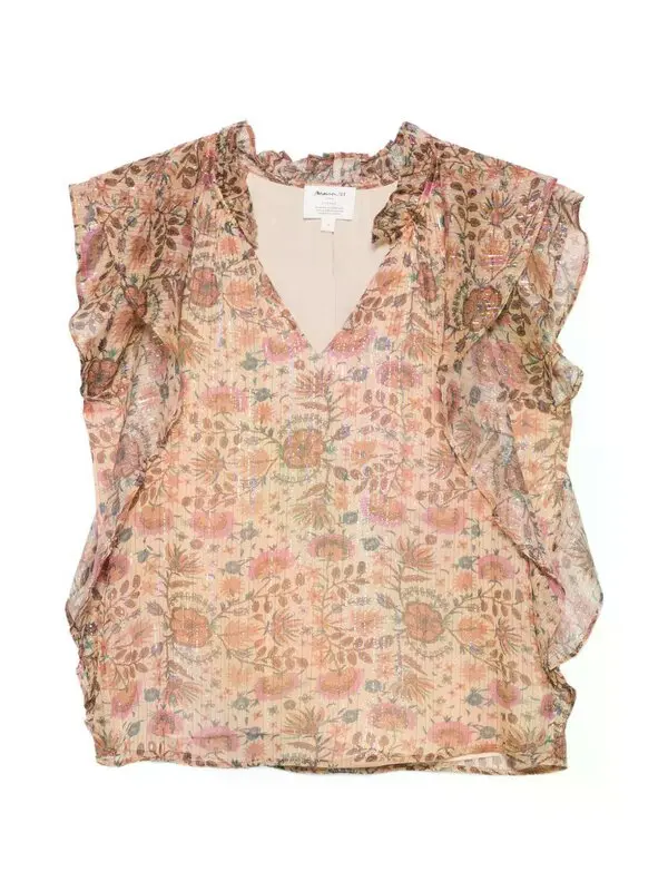 MAISON123 Floral Print Ruffled Top - Neutrals