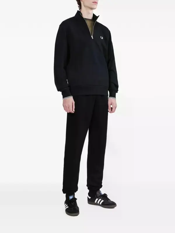 Fred Perry Logo-embroidered Quarter-zip Sweatshirt - Black