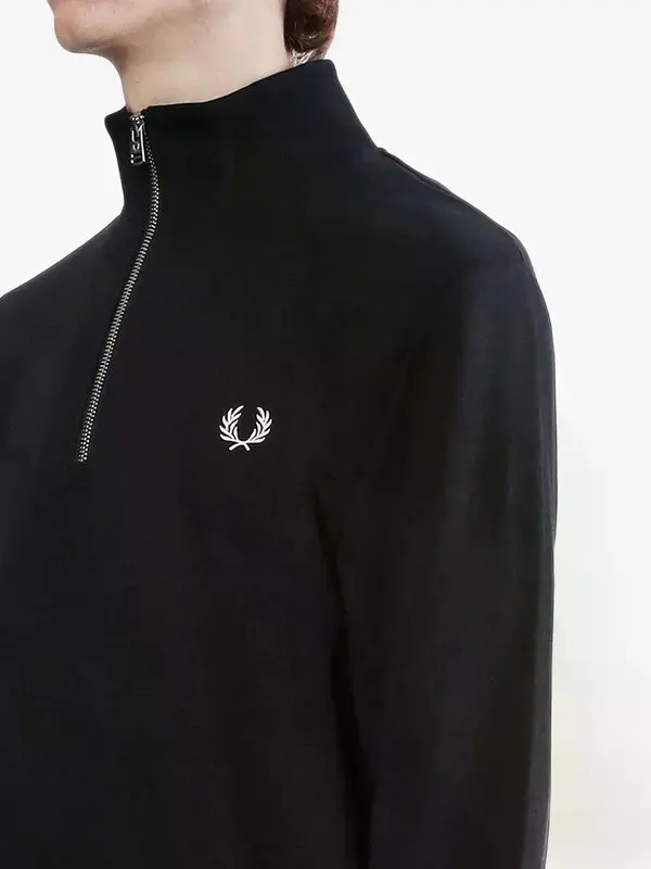 Fred Perry Logo-embroidered Quarter-zip Sweatshirt - Black