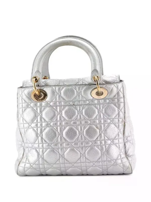Dior Cannage Quilt Grained Calfskin Satchel - Silver