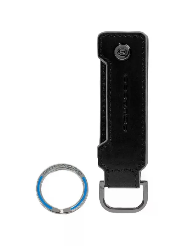 PIQUADRO Logo-debossed Leather Keychain - Black