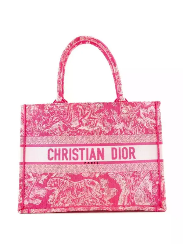 Dior Embroidered Canvas Medium Tote Bag - Pink