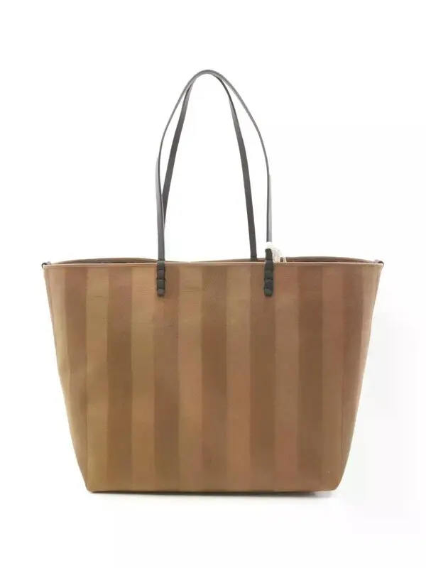 Fendi Zucca Canvas Pequin Striped Reversible Roll Tote Bag - Neutrals