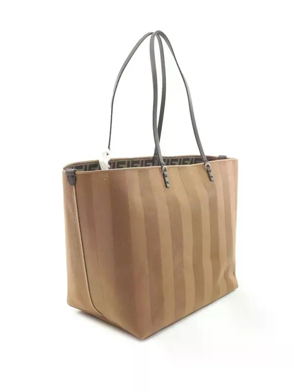 Fendi Zucca Canvas Pequin Striped Reversible Roll Tote Bag - Neutrals