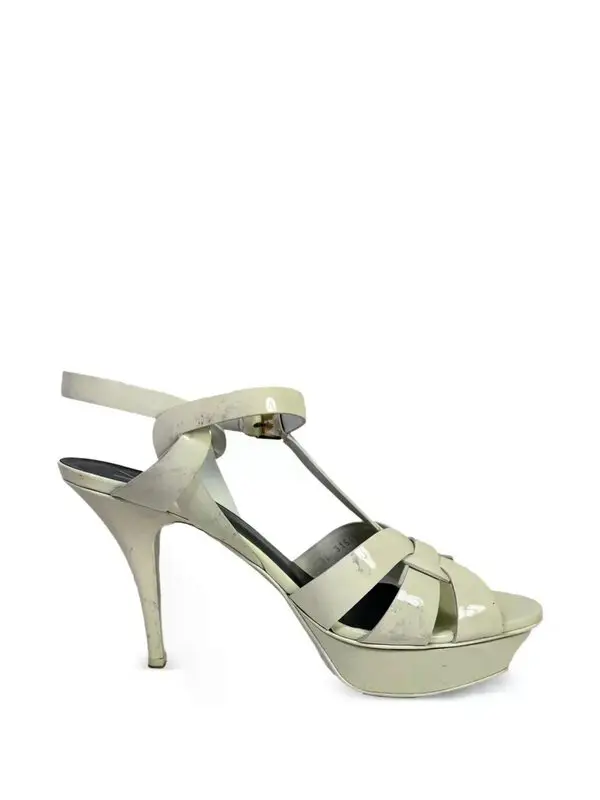 Saint Laurent Patent Leather Tribute Platform Sandals - Neutrals