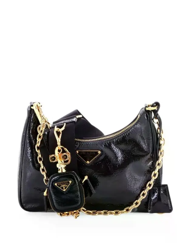 Prada Re-edition 2005 Patent Small Shoulder Bag - Black