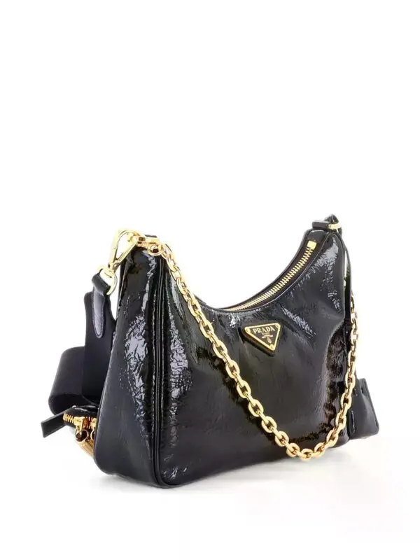 Prada Re-edition 2005 Patent Small Shoulder Bag - Black