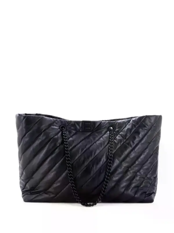 Balenciaga Crush Carry All Chain Quilted Leather Large Tote Bag - Black