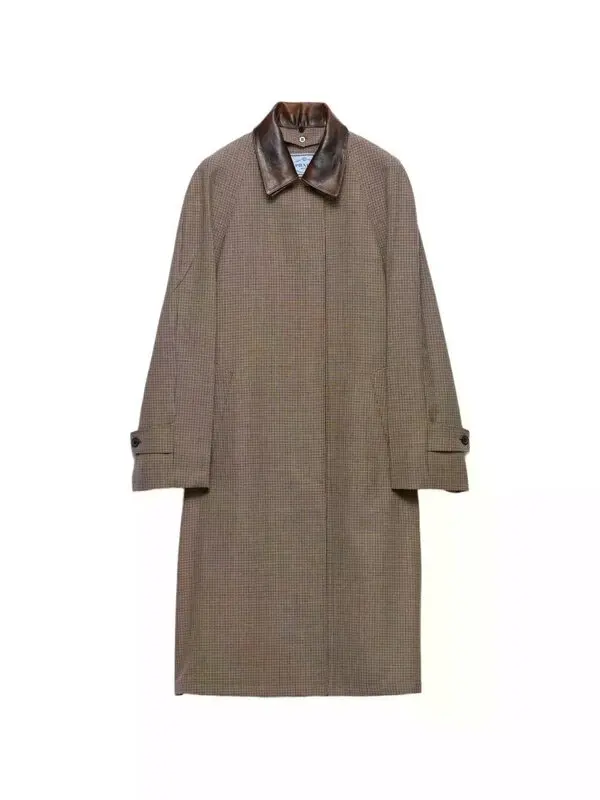 Prada Single-breasted Houndstooth Check Wool Coat