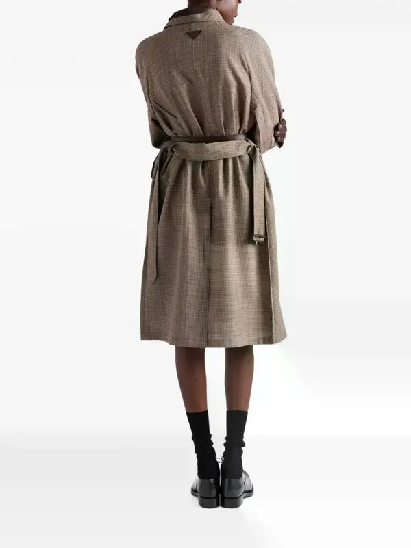 Prada Single-breasted Houndstooth Check Wool Coat