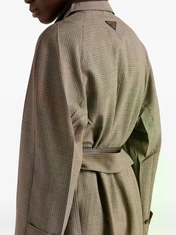 Prada Single-breasted Houndstooth Check Wool Coat