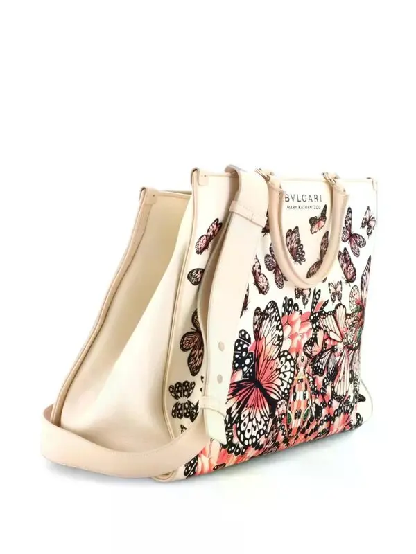 BVLGARI Convertible Shopping Printed Canvas And Leather Medium Tote Bag