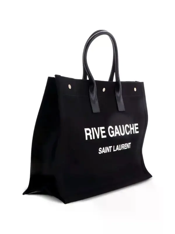 Saint Laurent Rive Gauche Shopper Canvas Large Tote Bag - Black