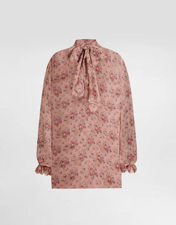 Dolce & Gabbana Small Flower Bouquets-print Chiffon Top Shirts And Tops - Multicolor