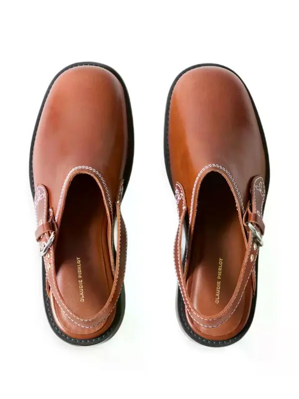 Claudie Pierlot Topstitched Smooth Leather Clogs