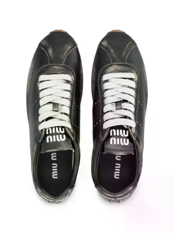 Miu Miu Distressed Leather Sneakers