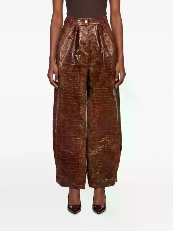 ROWEN ROSE Croc-effect High-waisted Trousers