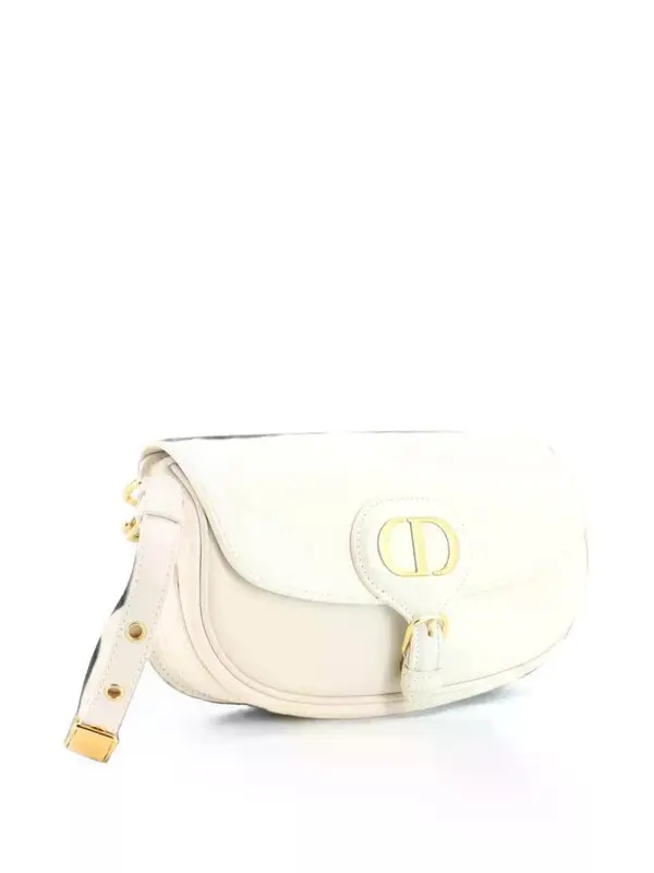 Dior Bobby Flap Bag Leather East West Crossbody Bag - White