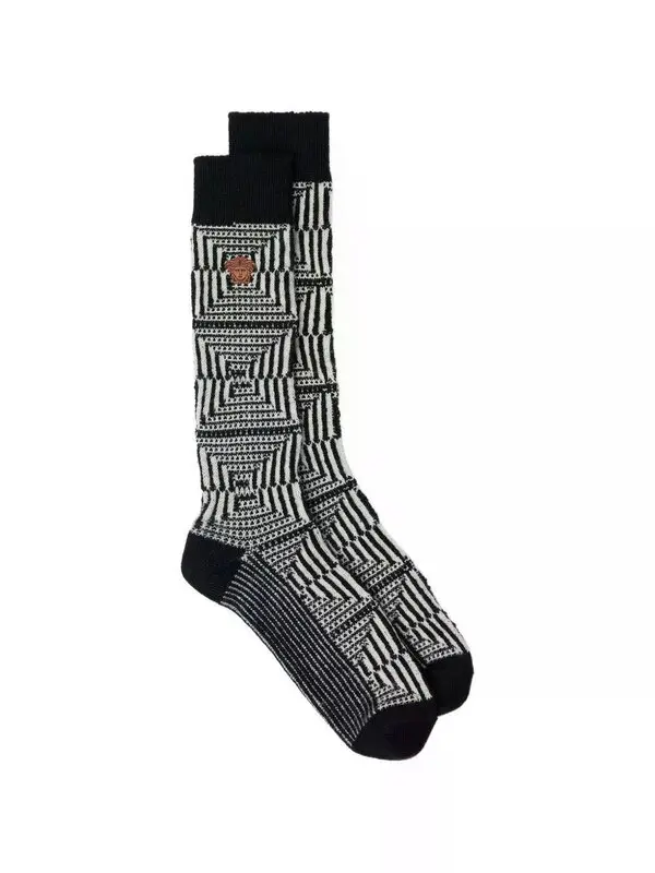Versace Embroidered-logo Jacquard Wool Socks - Black