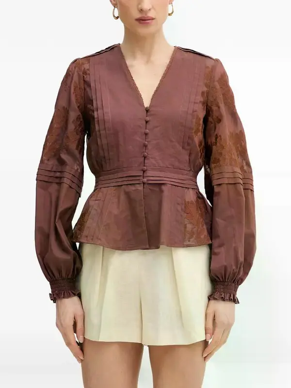 SILVIAN HEACH Embroidered Pintuck-detail Blouse