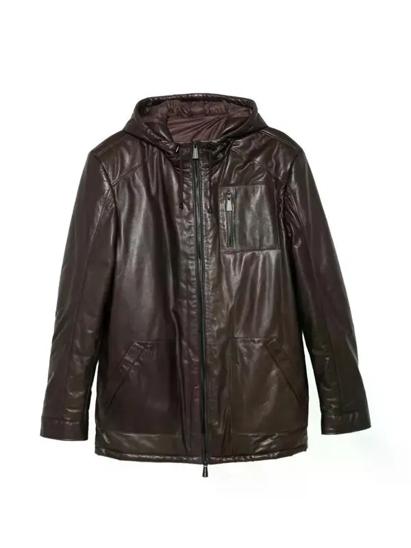 SERGIO MORETTI FIRENZE Hooded Leather Jacket - Brown