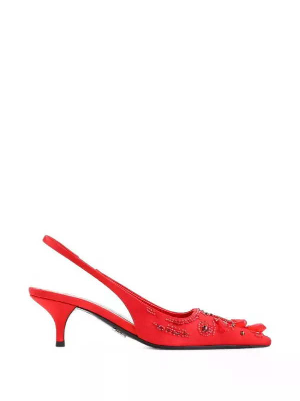 Prada Embroidered Satin Slingback Pumps
