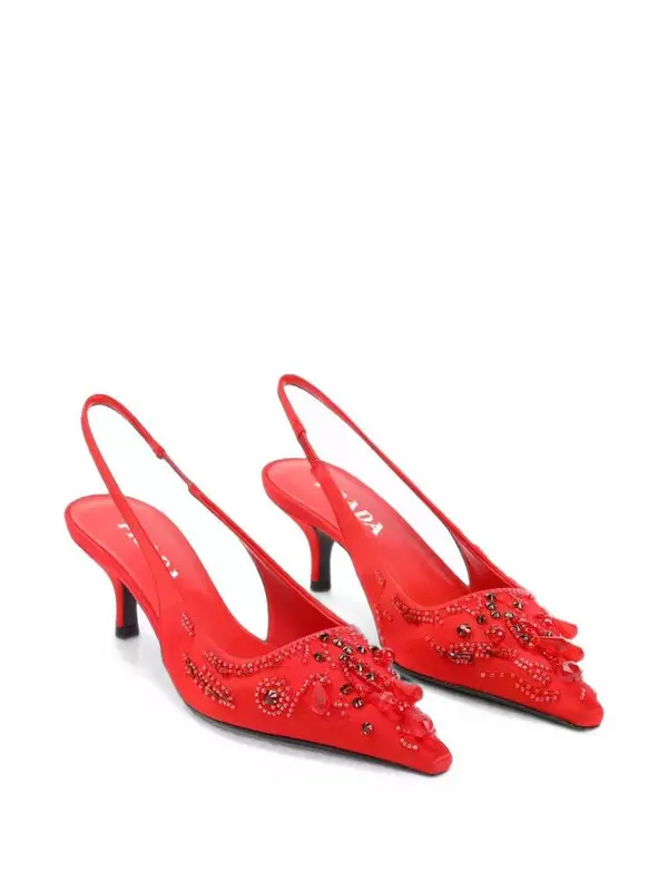 Prada Embroidered Satin Slingback Pumps