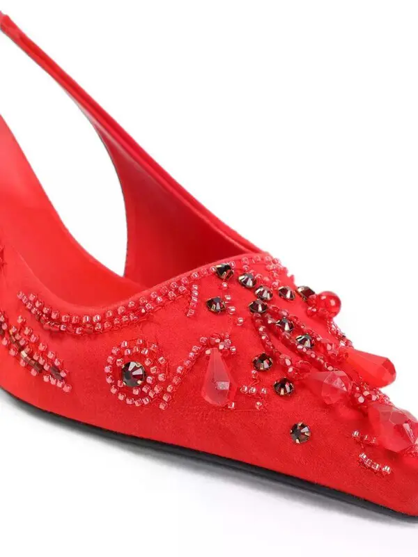 Prada Embroidered Satin Slingback Pumps