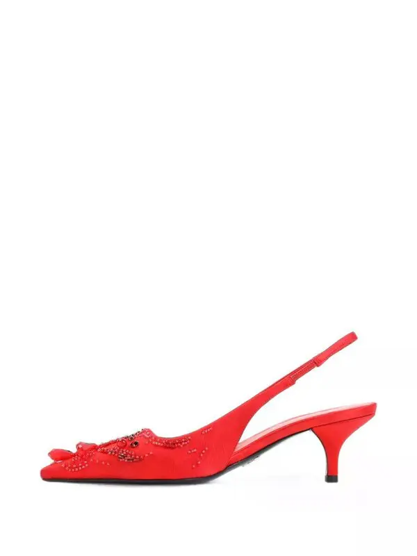 Prada Embroidered Satin Slingback Pumps