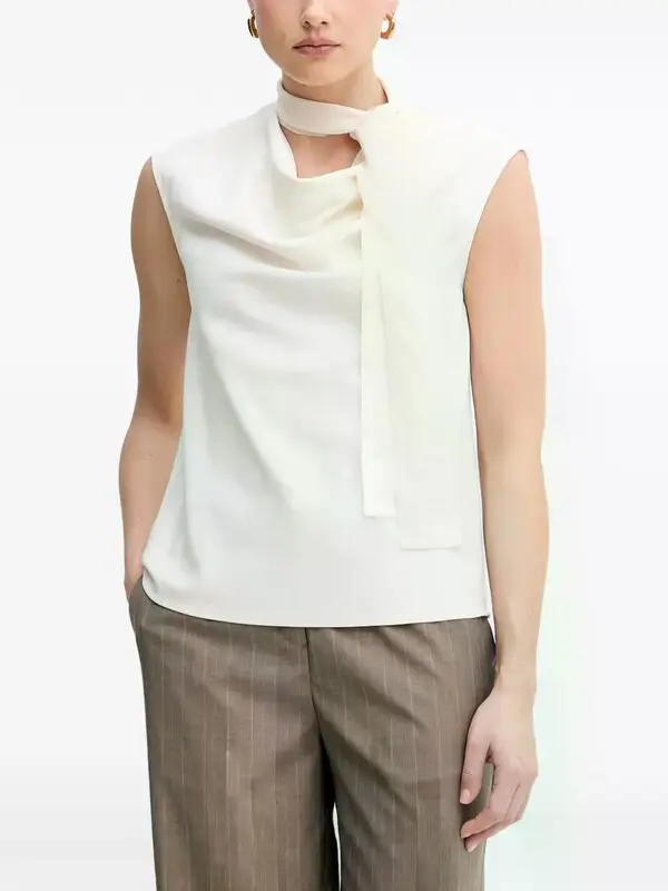 Sisley Pussy-bow Sleeveless Blouse - White
