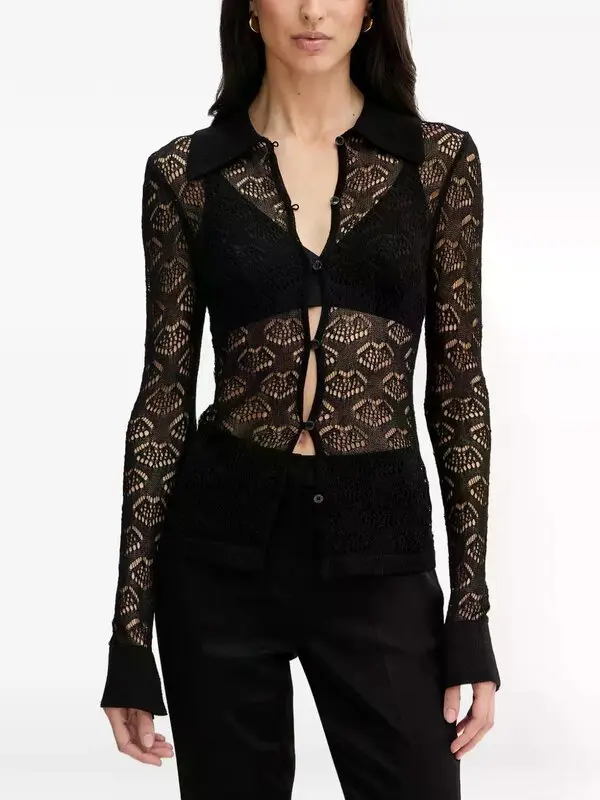 SILVIAN HEACH Lace-knit Polo-collar Cardigan