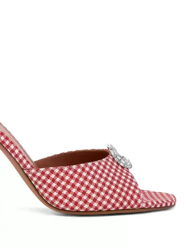 Amina Muaddi Mini Camelia Gingham Heeled Sandals - Red