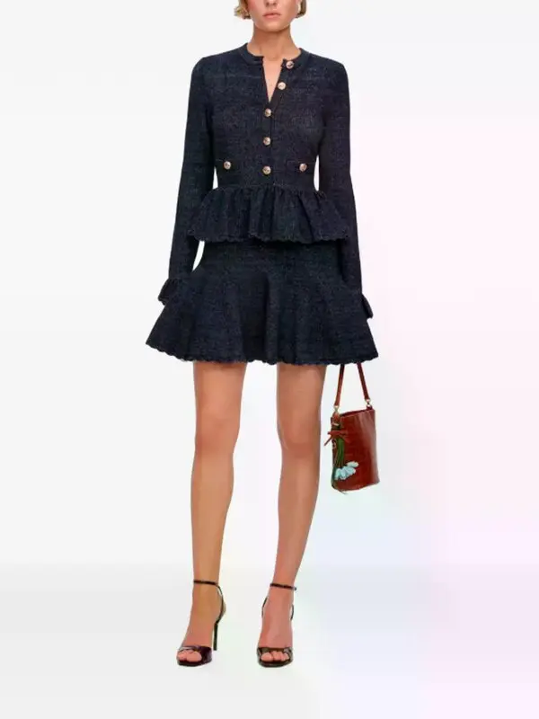 SELF-PORTRAIT Navy Textured-knit Mini Dress