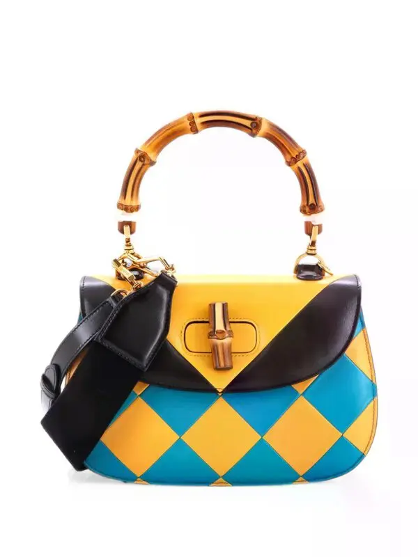 Gucci Bamboo 1947 Top Handle Bag Limited Edition Geometric Print Leather Medium Satchel
