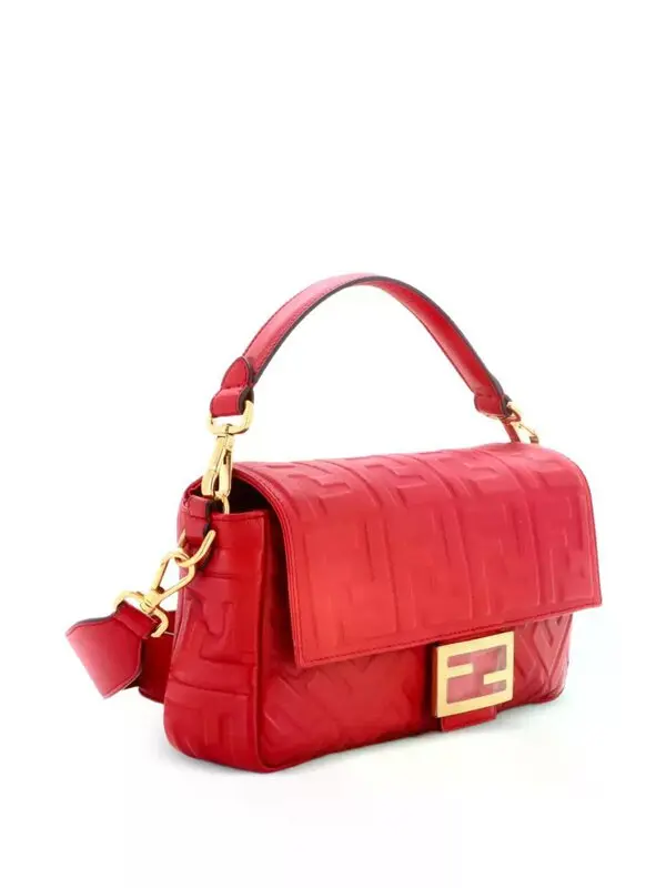 Fendi Zucca Embossed Leather Medium Baguette Crossbody Bag - Red