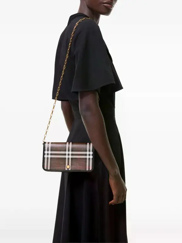 Burberry Check Chain Strap Wallet - Brown