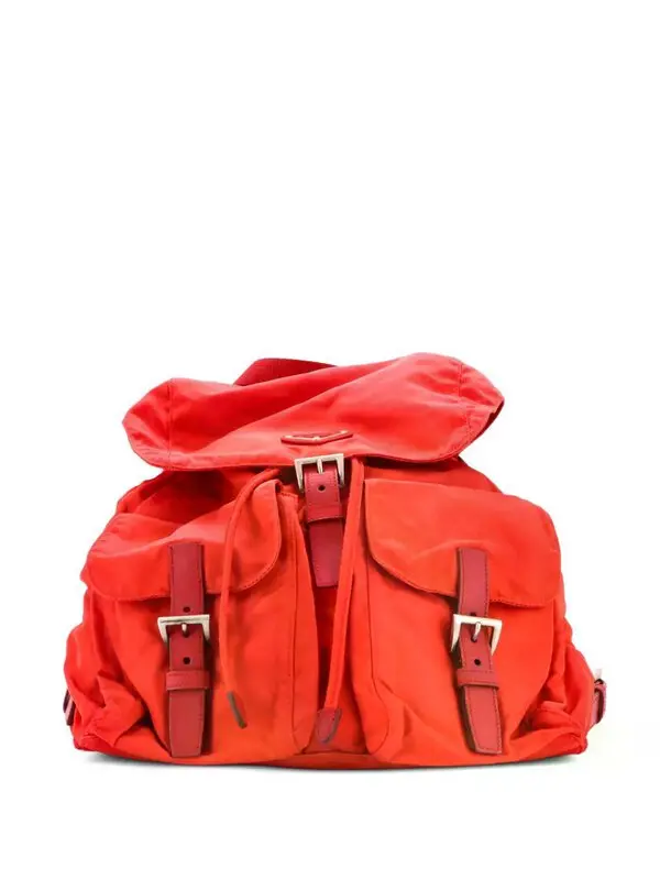 Prada Double Pocket Buckle Tessuto Medium Backpack - Red