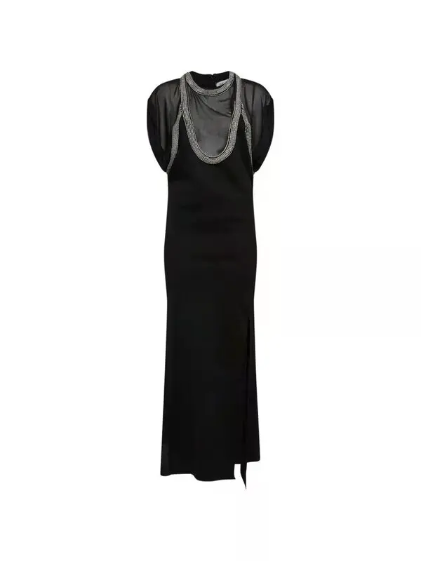 Attico Rhinestone-embellished Layered-effect Maxi Dress - Black