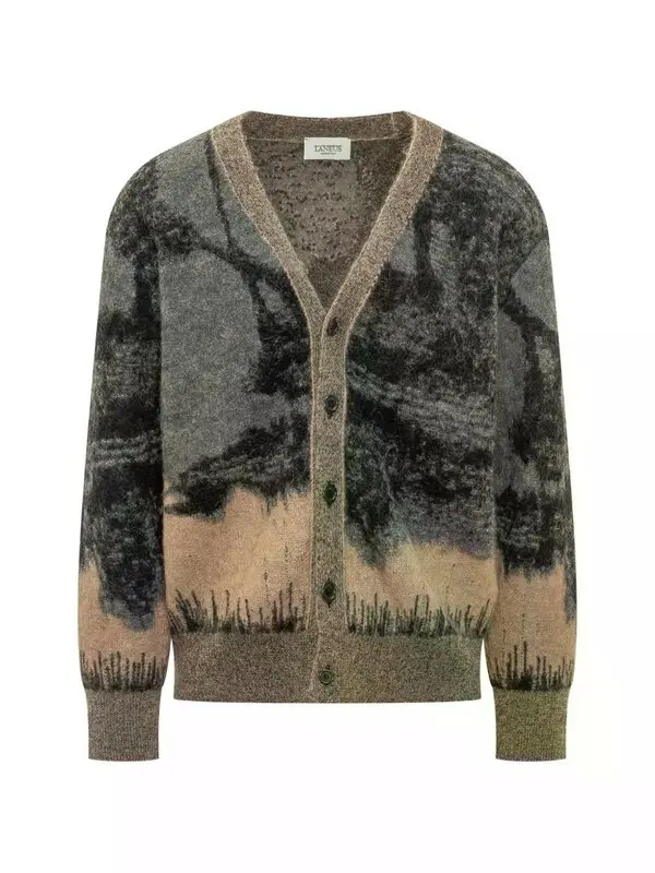 LANEUS Landscape-pattern V-neck Cardigan
